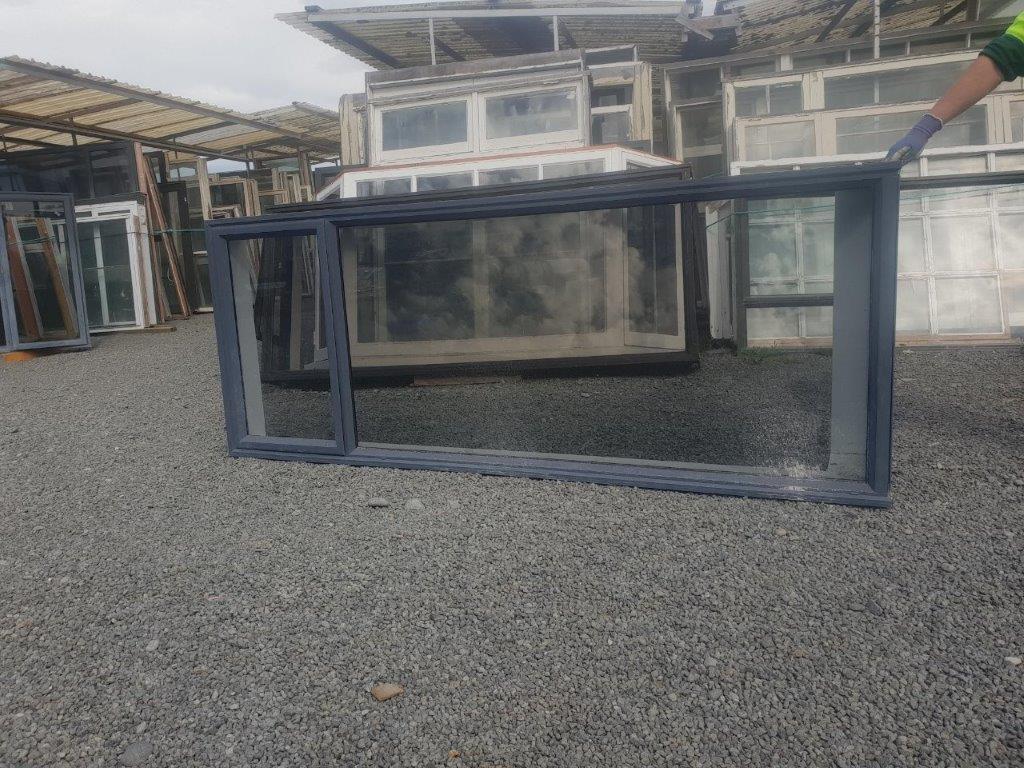Denim Blue Aluminium Corner Window 2 Fan Opening | Musgroves Ltd