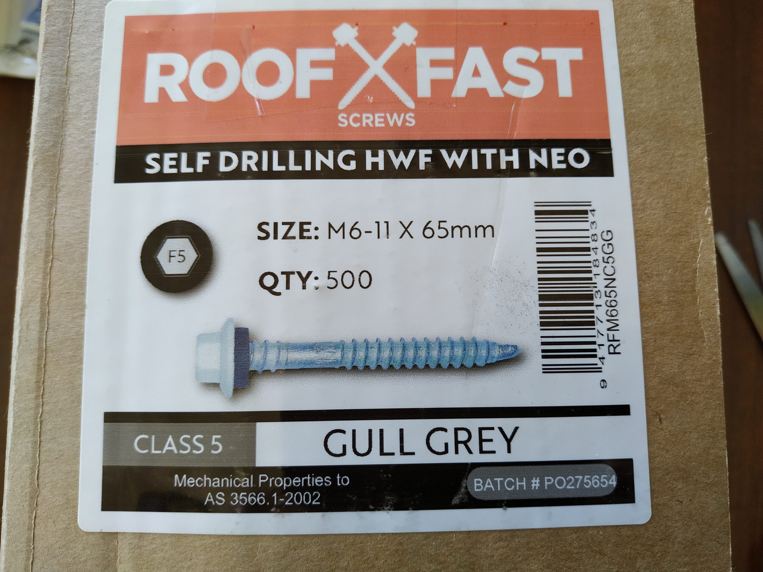 New Gull Grey 6mm x 65mm Rooffast Hex Screw (500) | Musgroves Ltd