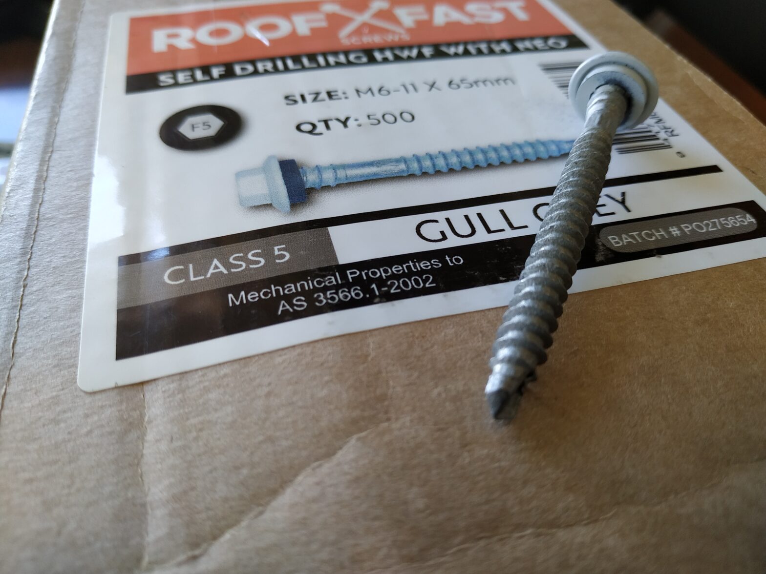 New Gull Grey 6mm x 65mm Rooffast Hex Screw (500) | Musgroves Ltd