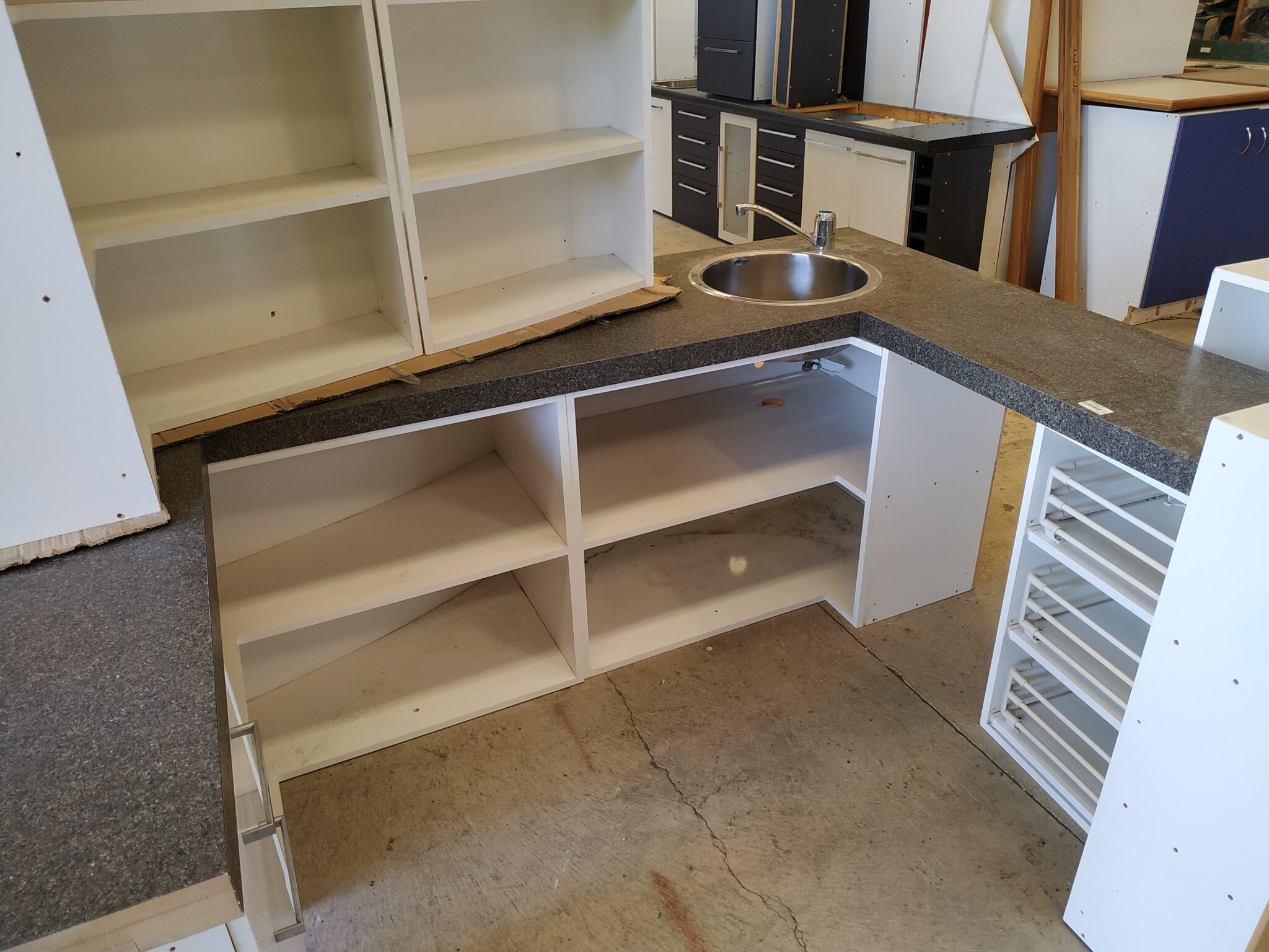 White Kitchen Scullery with Green Bench Top | Musgroves Ltd