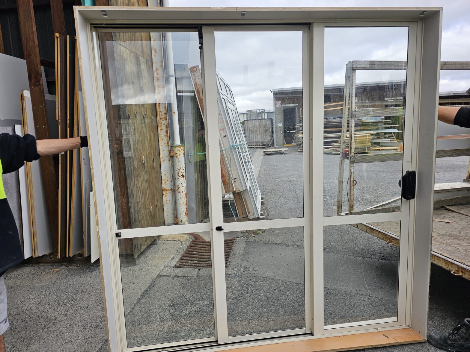 External Cream Aluminium Stacker Sliding Door | Musgroves Ltd