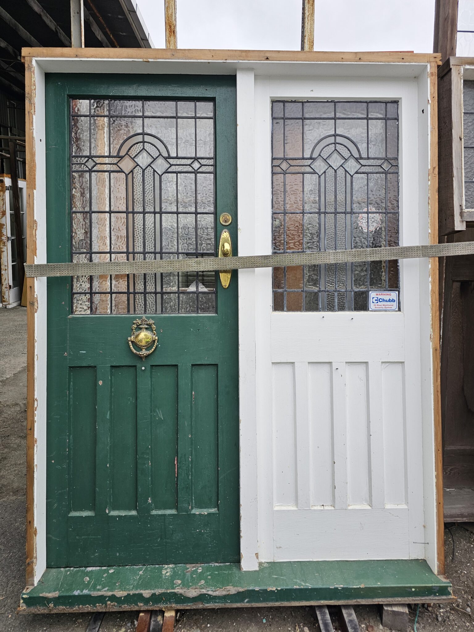 External Cedar Door with Leadlight Sidelight AS IS | Musgroves Ltd