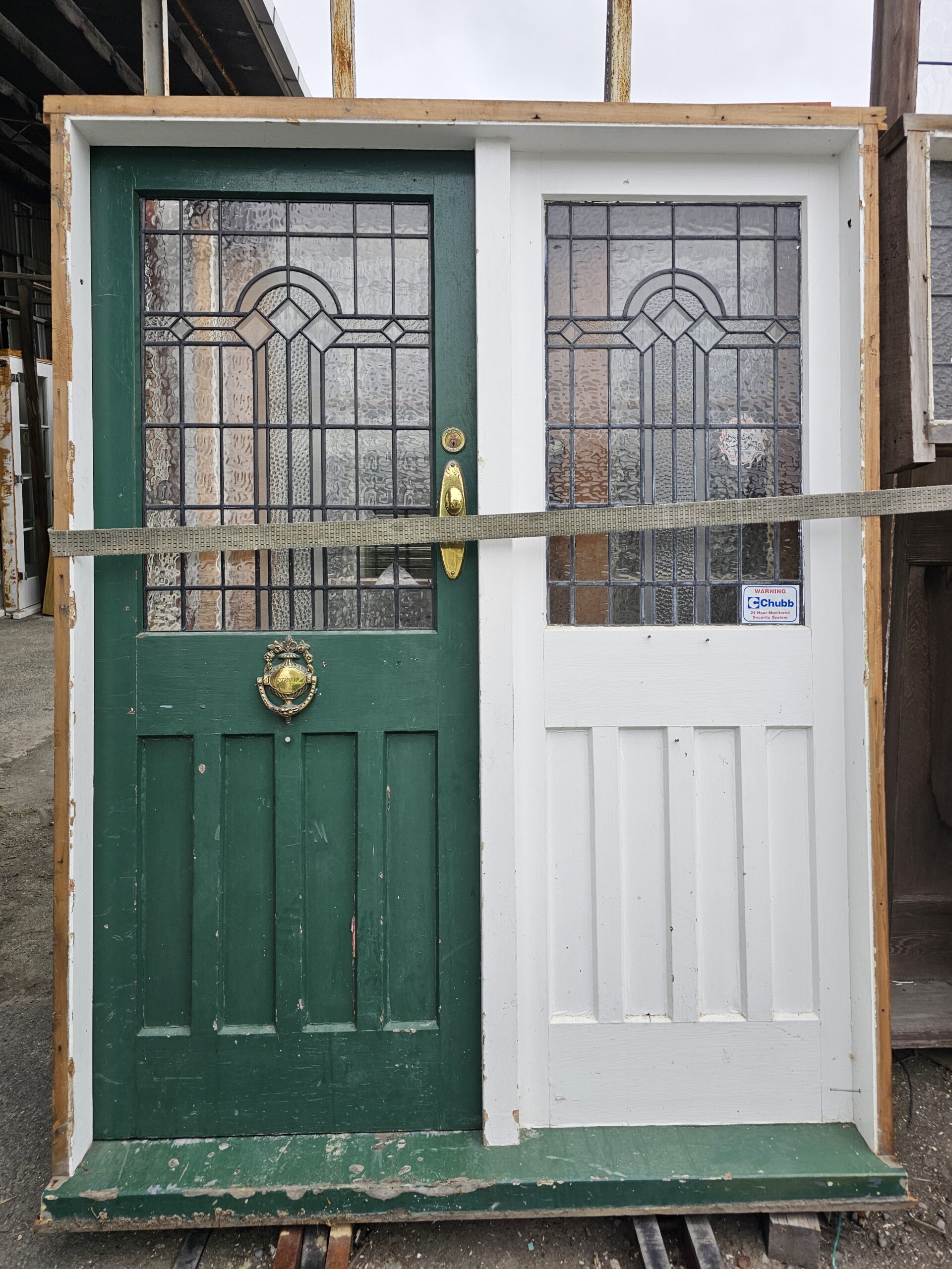 External Cedar Door with Leadlight Sidelight AS IS | Musgroves Ltd