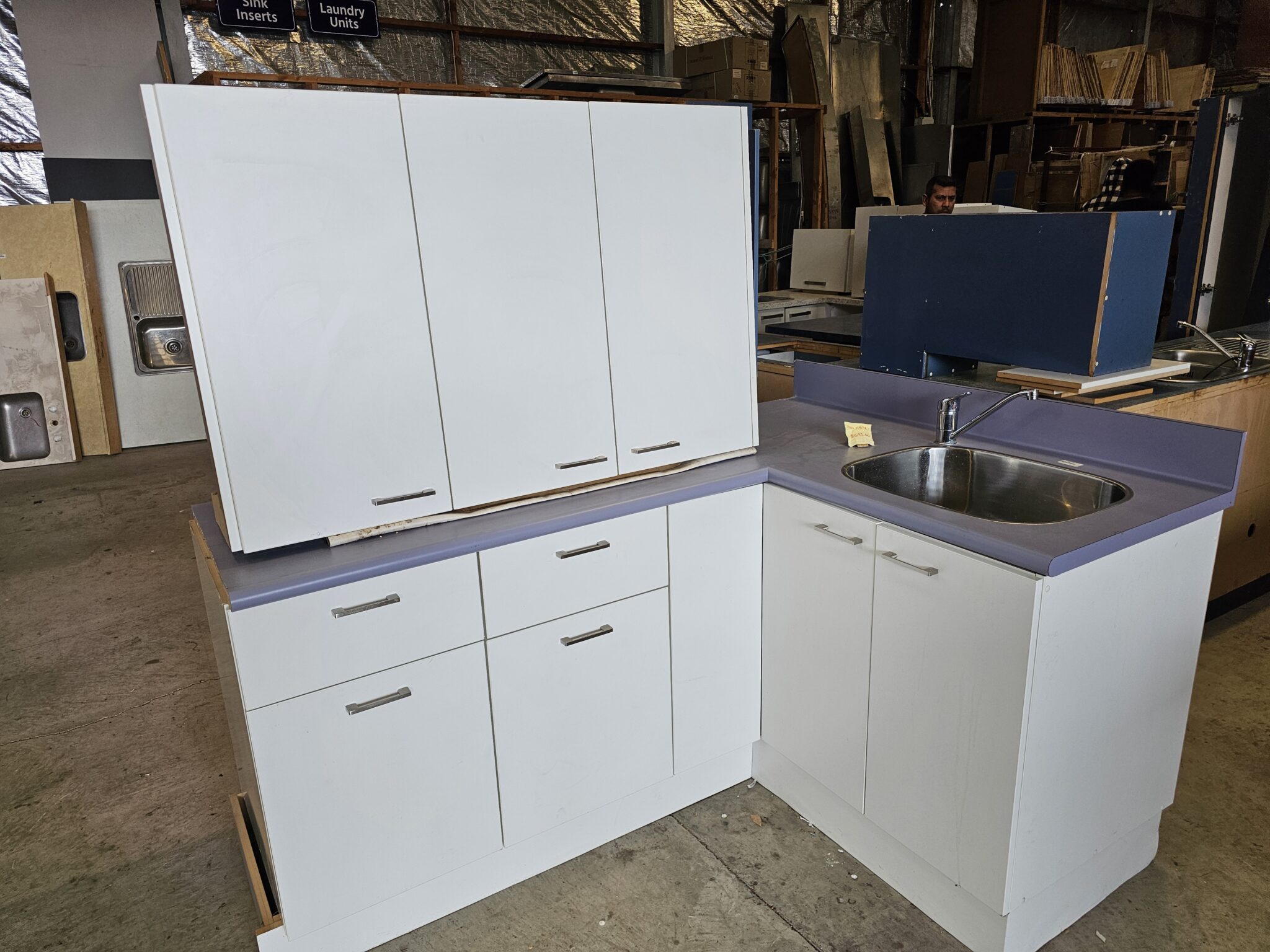 White L Shape Laundry/Kitchen Unit | Musgroves Ltd